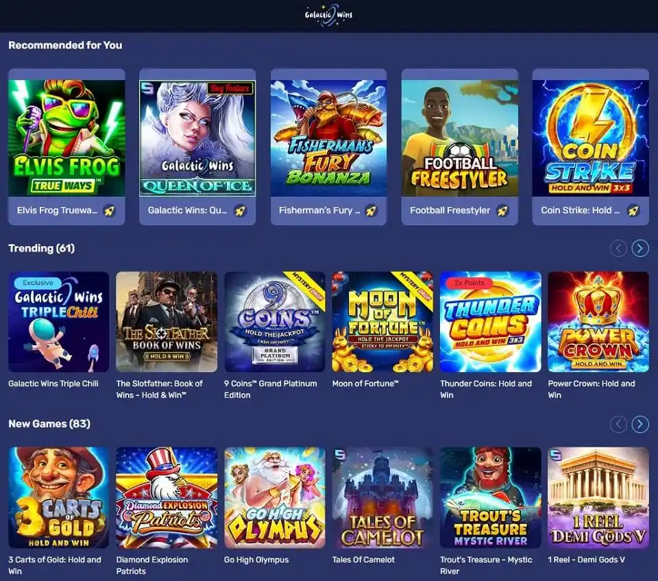 Galactic Wins Casino Review get up to 750% Bonus